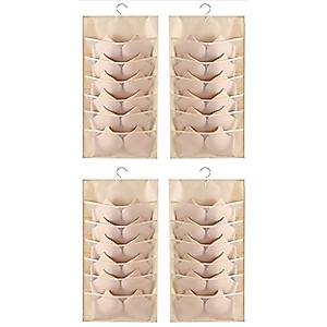YUNZSXJY Bra organizers hanging bra storage bra hanger Double Sided with Pockets,Space Saving closet organzier for Bra underwear Clothes Socks wardrobe (Beige, 2PCS 6+6 Pockets)