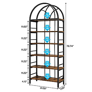 Tribesigns Bookshelf, 6-Tier Tall Arched Bookshelves, 78.7" Industrial Metal Open Bookcase and Bookshelves, Free Standing Storage Shelving Unit for Home Office, Living Room and Bedroom