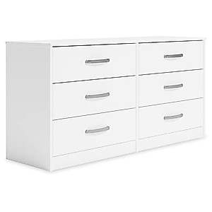 Signature Design by Ashley Flannia Modern 6 Drawer Dresser with Ball-bearing Construction and Safety Stop, White