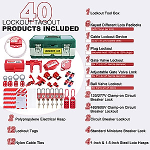 RealPlus Electrical Lockout Tagout Kit - Safety Padlocks, Gate Valve Lock, Ball Valve Lockout Device, Circuit Breaker Lockout, Hasp, Plug Lock, Cable Lockout, Loto Tags Set