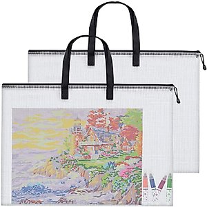 GREBSTK 2 Piece Large Posters Art Portfolio Bag 28 x 20 Inch Poster Storage Bag Board Holder with Handle and Zipper Organizer Transparent Bag for Posters, Poster Board, Painting, Bulletin Boards