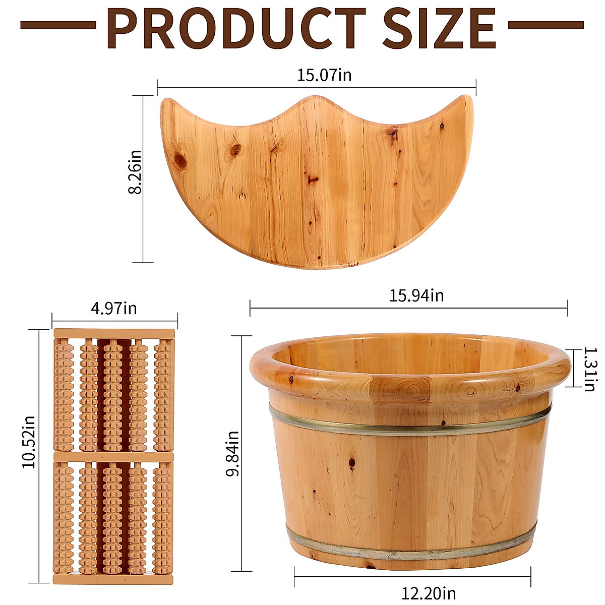 TGODRVC Foot Baths Wood Foot Tub, with Massager and lid SoIid Wood Handmade,Wooden Foot Basin Set,Upgrade Optimization