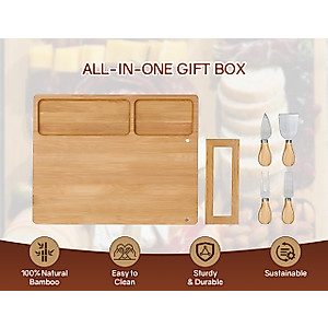 Easoger Cheese Board and Knife Set - Extra Large Charcuterie Boards with Magnetic Knife Holder, Cheese Platter Gift for Christmas, House Warming, Wedding, Anniversary, Thanksgiving