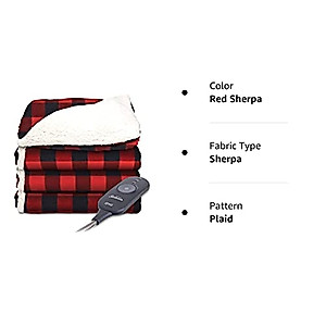 Sunbeam Electric Throw - Reversible Imperial Plush with Sherpa - Premium Sherpa and Ultra Soft with 3 Heat Settings and 3 Hour Auto-off, Plaid Red and Black on White Sherpa, 50 x 60