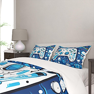 Placitiume Teen Boys Gamer Comforter Cover Set - Gaming Bedding Set with Gamepad Design Duvet Cover Set, Video Game Theme 3 Piece Set with 2 Pillowcases for Bedroom Bed Decor, No Comforter