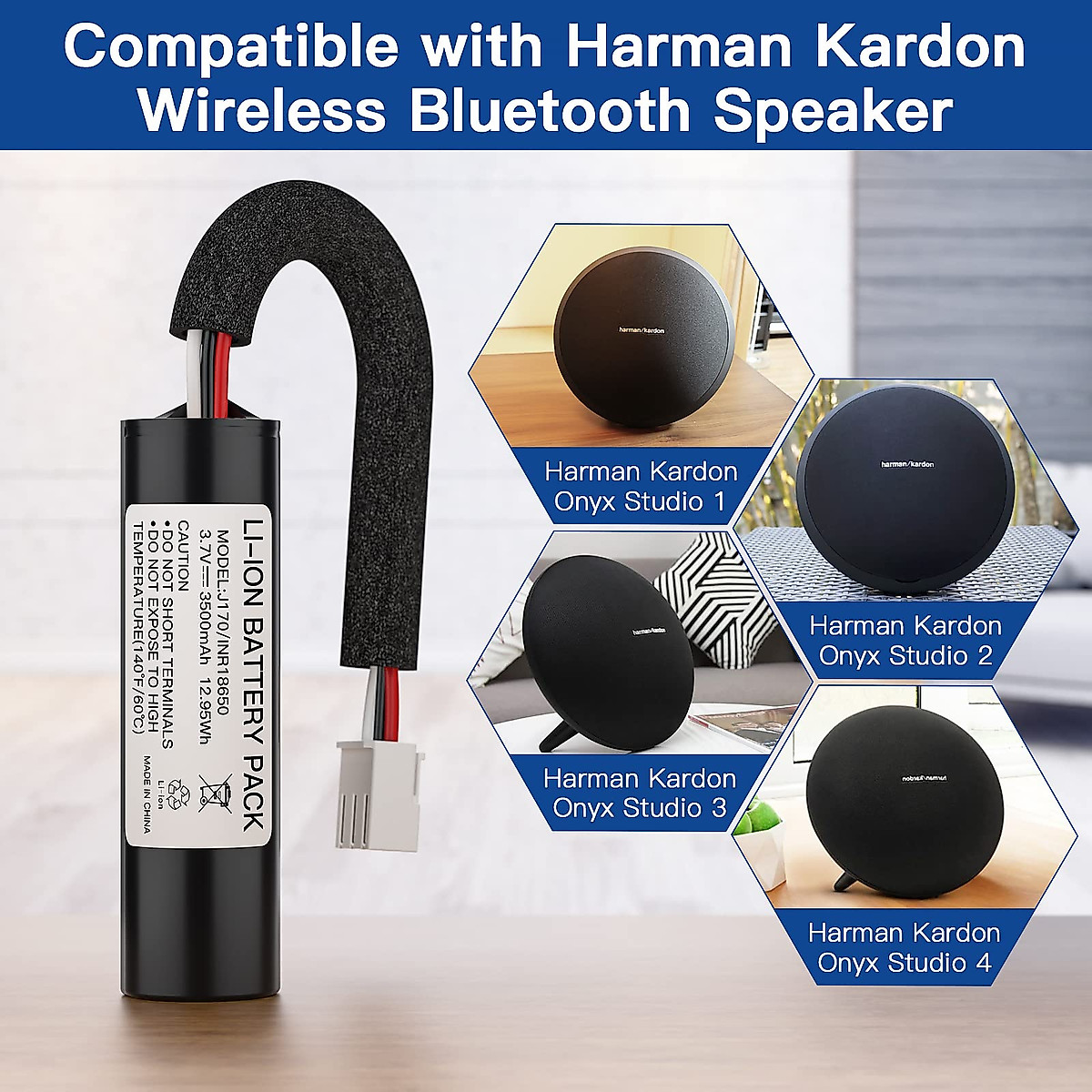 Kratax 3500mAh Rechargeable Replacement Battery for Harman Kardon Onyx Studio 1/2/3/4 Wireless Bluetooth Speaker, Real Capacity HK Onyx Battery, Same Quality as Original Battery