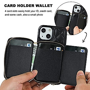 Bocasal Crossbody Wallet Case for iPhone 13 Mini, RFID Blocking PU Leather Zipper Handbag Purse Flip Cover, Kickstand Folio Case with Card Slots Holder Wrist Strap Lanyard 5G 5.4 Inch (Black)