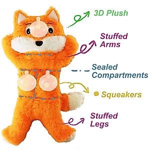 Jalousie 5 Pack 12'' Dog Toys Assortment Value Bundle Dog Plush Toys Dog Squeak Toys12 Inch Each Dog Squeaky Toys Assortment for Medium to Large Breeds - Include Raccoon Elk Hippo Fox Sloth