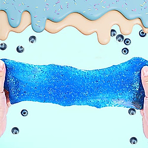 Premade Crystal Slime Blueberry Blue Jelly Cube Glimmer Crunchy Slime, Includes 6 Sets of Slime Add-ins, Party Favors for Kids, Sensory and Tactile Stimulation, Stress Relief, for Girls & Boys
