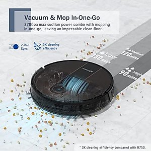 Coredy R750 Pro Robot Vacuum and Mop Combo, 2700Pa Max Suction, Ultrasonic Detection Boost & Avoidance, Compatible with Self Empty Station, Smart AI Dynamic Navigation Robotic Vacuums for Carpet