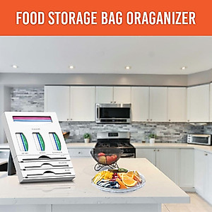 White Ziplock Bag Storage Organizer for kitchen Drawer | Plastic Wrap Organizer Dispenser with Cutter| Bamboo Ziploc Baggie Holder | Compatible with Ziploc Baggie Organizer | Bamboo Plastic Bag Dispenser for Gallon, Quart, Snack Sandwich bags & Plastic Fo