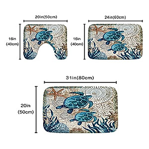 Final Friday Nautical Sea Turtles Blue Ocean Beach Bathroom Rugs and Mats Sets 3 Piece, Memory Foam Bath Mat, U-Shaped Contour Shower Mat Non Slip Absorbent, Velvet Washable 20 x 31 inch