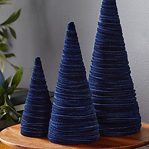 Navy Velvet Cones Set of 3, Mantel decor Holiday Entryway, Minimalist decor, Blue Christmas, Tree Figurines (Navy)