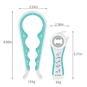 MEYUEWAL Jar Opener for Weak Hands - 5 in 1 Multi Function Can Opener Bottle Opener Kit with Silicone Handle Easy to Use for Children, Elderly and Arthritis Sufferers (White Green）