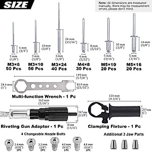 Swpeet 211Pcs Black Alloy Steel Electric Rivet Gun Adapter Kit, Including 2.4/3.2/4.0/4.8mm Diameter Rivet Head and Handle Wrench with 500Pcs Aluminum Blind Rivet Kit
