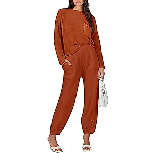 ANRABESS Women's Two Piece Sweater Sets Long Sleeve Knit Pullover Tops Casual Pants Sweat Outfits Set Matching Lounge Set 2023 Fashion Clothes Loungewear 1082xiuhong-M
