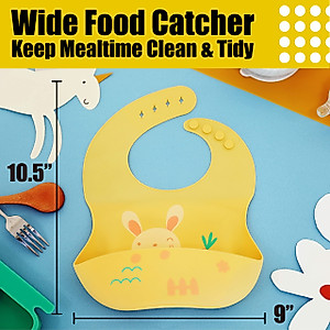 myHomeBody Waterproof Baby Bibs, Baby Bib Catcher, Baby Bib with Food Catcher, Baby Bibs Reusable, Cute Baby Bibs Silicone, Yellow Rabbit, 1pc