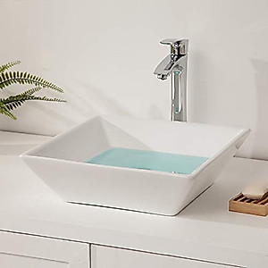Square Vessel Sink - Sarlai 16'' x 16" Modern Square Above Counter White Porcelain Ceramic Bathroom Vessel Vanity Sink Art Basin