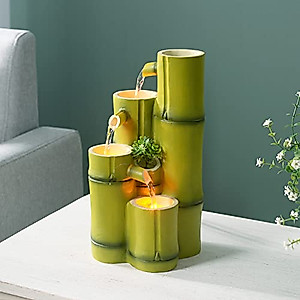 Haobos Tiered Bamboo Appearance Column Tabletop Fountain Relaxation Desktop Waterfall Fountain, 10.6 Inch Tall Simulation Natural Bamboo Cascading Fountain Decorate for Home/Office