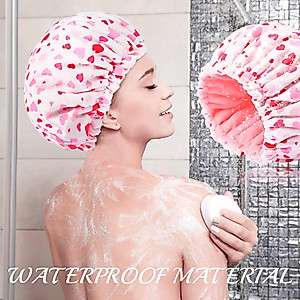 Shower Cap for Women Terry Lined Bath Cap Large Reusable Waterproof Elastic Band Pink Shower Caps for Long Thick Hair Soft Bath Shower Hair Caps