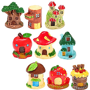 MERRYHAPY 9pcs Micro Landscape House Mini Decor Home Decor Mini House Miniature Resin House Decoraciones para Salas De Casa Fairy Mushroom House Small House Decoration Landscape Mini House