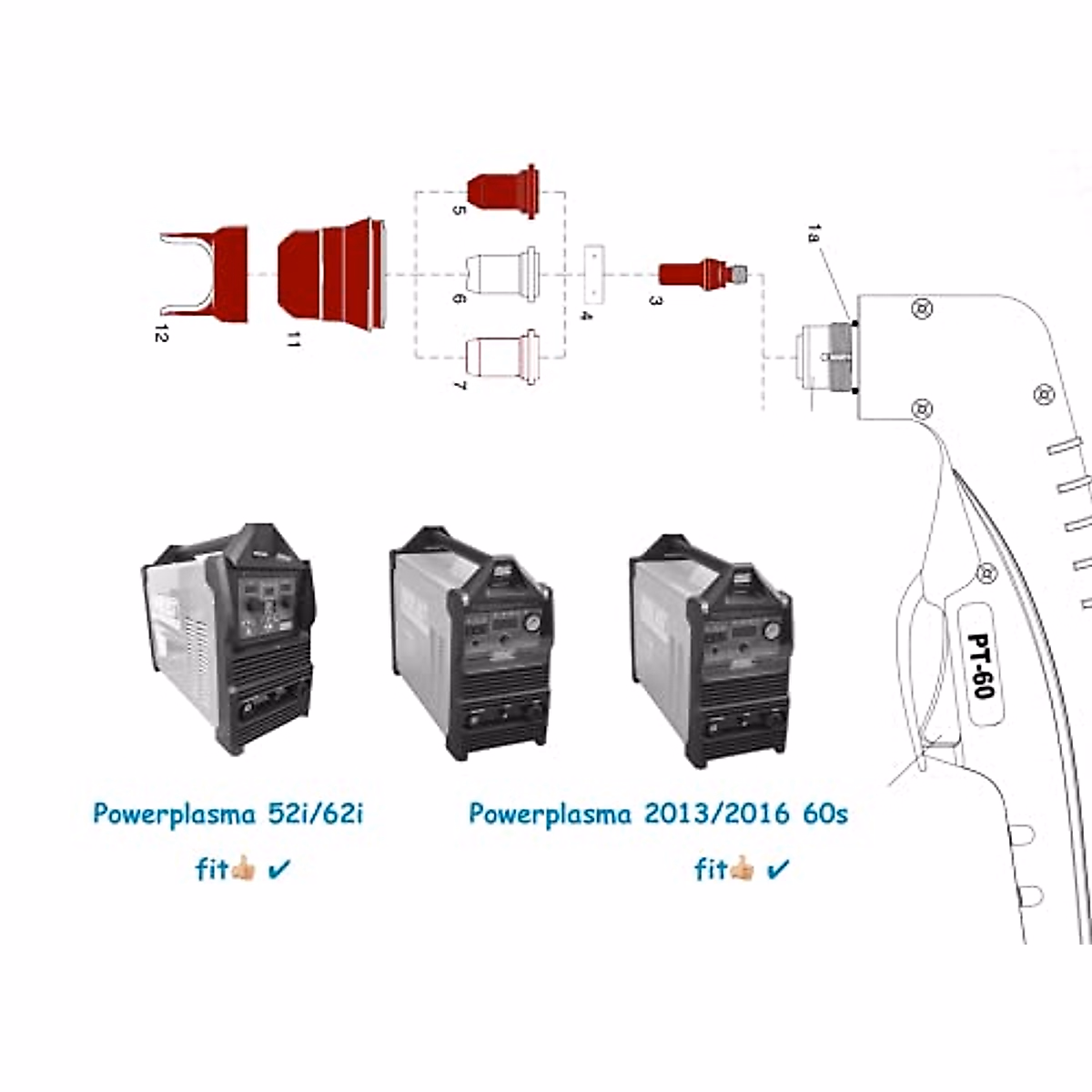 Theia Plasma | New conical tip 50A 1.0mm with Electrode 52582 | plasma cutting consumable IPT&PT-60/40IPT&PT60/40 work for Everlast powerplasma (22)