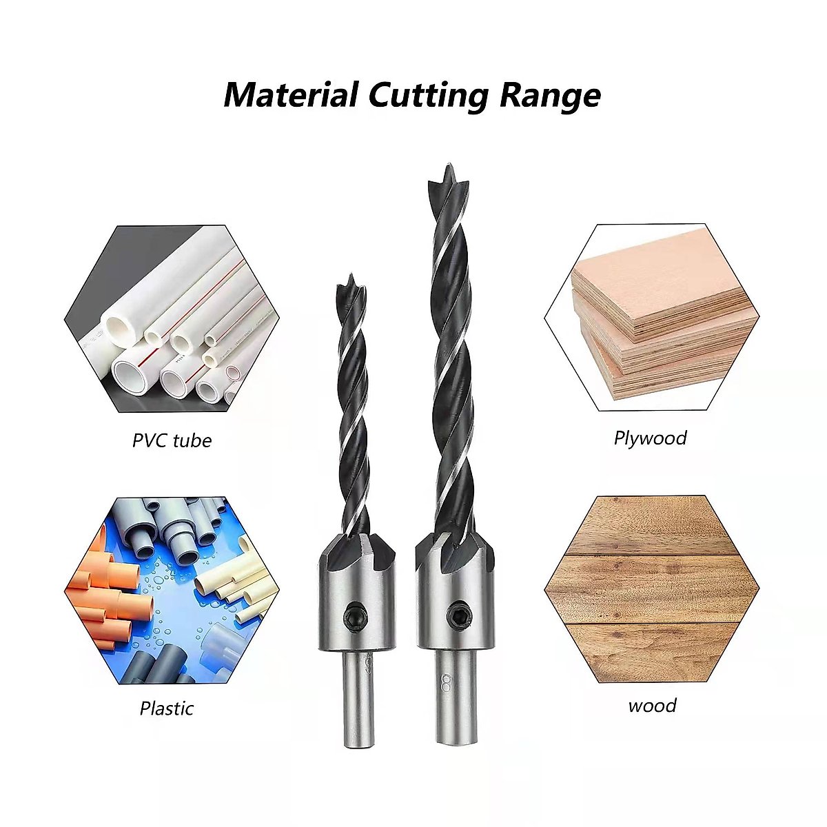 Chew Steel Tools, 11 Pack Woodworking Chamfer Drilling Tools Including 7 Brad Pointed Countersink Drill Bit with L-Wrench, 3 Titanium Countersink bits, 1 Hex Key Wrenc