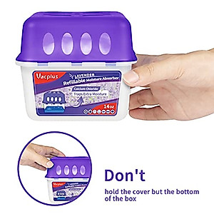 Vacplus Moisture Absorbers, Reusable Dehumidifiers for Closet, Moisture Absorbers for Rooms with Visible Dehumidification, Humidity Absorber Boxes & Odor Removers, 14OZ, 4 Pack (Lavender Scent)