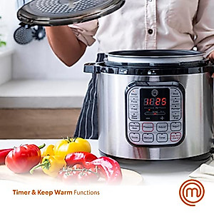 MasterChef Electric Pressure Cooker 10 in 1 Instapot Multicooker 6 Qt, Slow Cooker, Vegetable Steamer, Rice Maker, Digital Programmable Insta Pot with 18 Cooking Presets, Stainless Steel, Non Stick