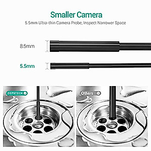 USB Endoscope Camera, DEPSTECH 720P IP67 Waterproof Borescope, 5.5mm Snake Inspection Camera, Type-C Scope Camera with 16.5ft Semi-Rigid Cable, 6 LED Lights, Compatible with OTG Android Phone, PC