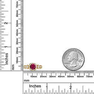 Gem Stone King 18K Yellow Gold Plated Silver Red Created Ruby Women's Engagement Ring (1.32 Ct Round) (Size 6)
