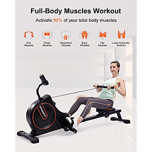 ECHANFIT Magnetic Rower Rowing Machine for Home Use Foldable w/16 Level of Quiet Magnetic Resistance with LCD Monitor and Adjustable Console Angle for Cardio Training (CR49)