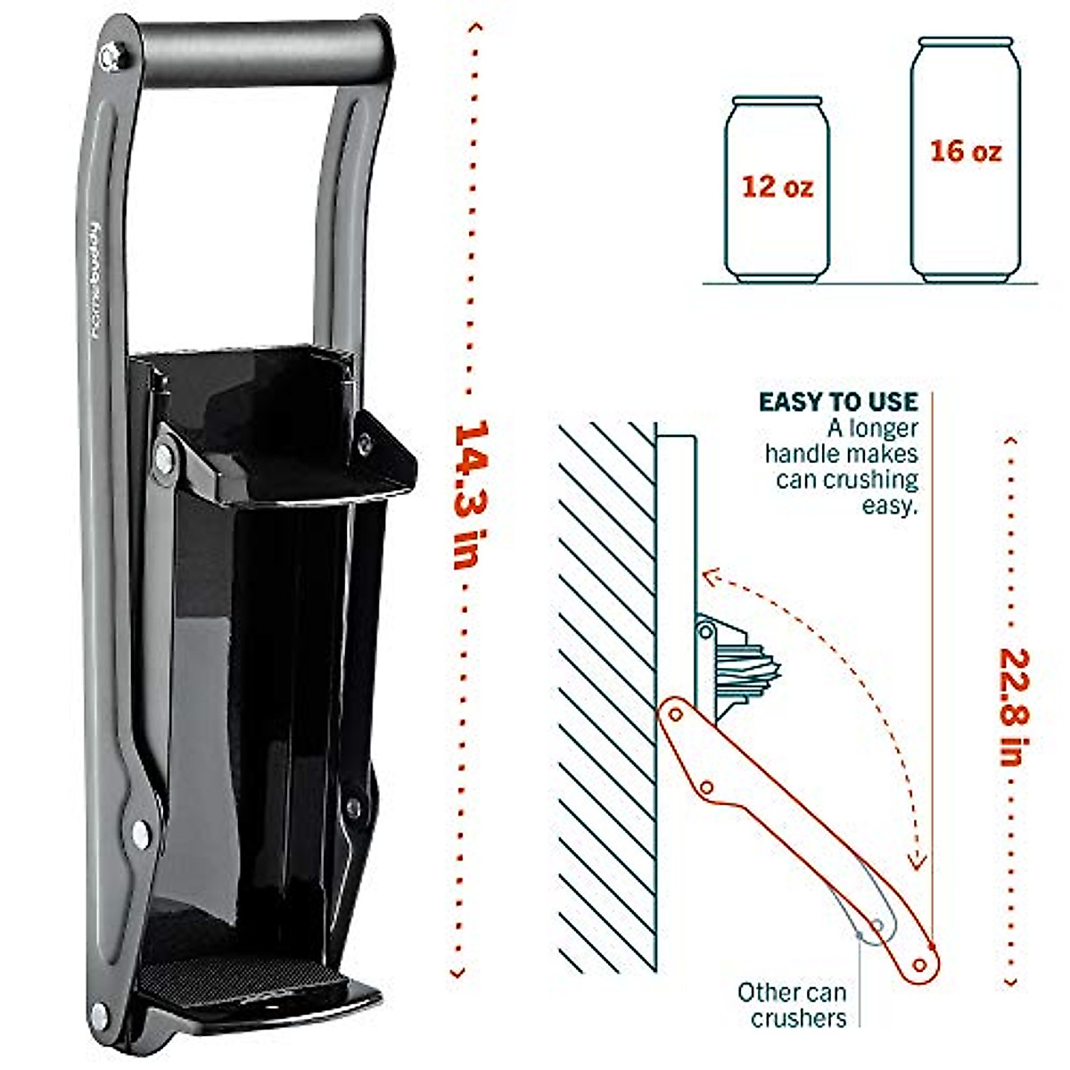 HomeBuddy Can Crusher for Recycling - 12 Oz. and 16 Oz. Can Crusher Wall Mounted for Aluminum Can Crusher, Soda Can Smasher for Recycling, Beer Can Crusher for Recycling Can - Mounting Rivets Included