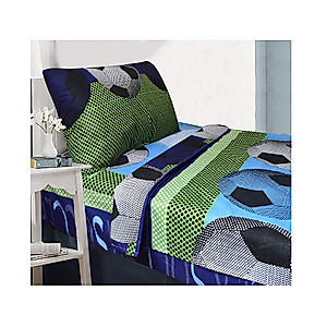 All American Collection 3 Piece Twin Size Soccer Sheet Set, Matching Comforter and Curtain Available (Sheet Set ONLY)