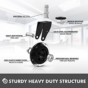 Dowinx Office Chair Caster Replacement Rubber Wheels Set of 5, Heavy Duty Smooth Rolling Caster Universal Fit Safe for All Floors Including Hardwood and Carpet