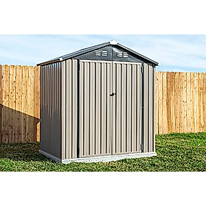 Cover-It 6x4 Metal Outdoor Galvanized Steel Storage Shed with Swinging Double Lockable Doors for Backyard or Patio Storage of Bikes, Grills, Supplies, Tools, Toys, for Lawn, Garden, and Camping, Tan