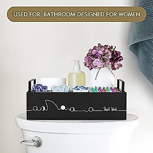 Wooden Tampon Holder for Bathroom, Shark Week Tampon Storage with Handles, Farmhouse Bathroom Storage Container for Underwear, Roll Paper, Wipes, Sanitary Tampon, Feminine Product Organizer, (Black 2)