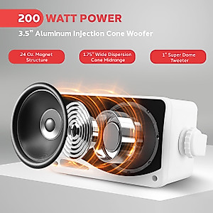 Pyle 3-Way Weatherproof Outdoor Speaker Set - 3.5 Inch 200W Pair of Marine Grade Mount Speakers - in a Heavy Duty ABS Enclosure Grill - Home, Boat, Poolside, Patio, Indoor Outdoor Use -PLMR24 (White)