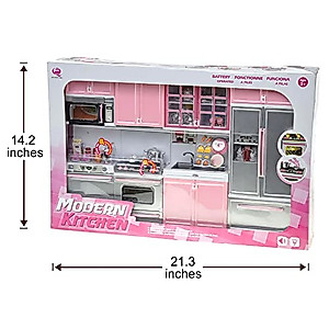 PowerTRC Kids Battery Operated Modern Kitchen Playset Great for Dolls and Toy Figures
