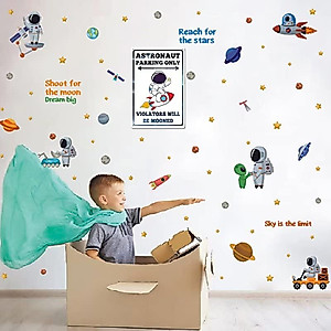 Astronaut Space Parking Only Sign Decor, Outer Space Gifts for Boys Kids Themed Bedroom Room Wall Decorations 12x8 inches Metal Tin sign Stickers Decal Stuff, Home Decor