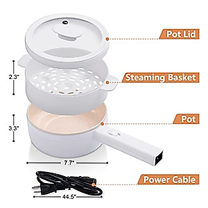 Ghjcvkp Electric Hot Pot, 1.5L Portable Non-Stick Pan for Steak, Egg, Fried Rice, Ramen, Oatmeal, Soup, Two Power Control and No Toxic Substances