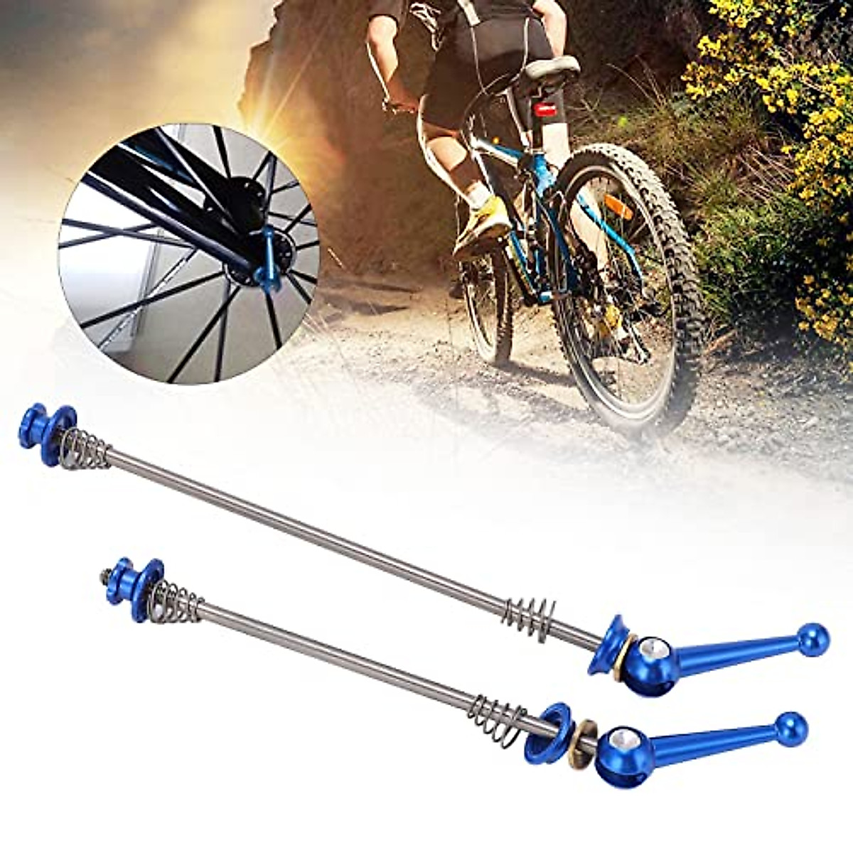 Ranvo Bike Hub Quick Release Poles, CNC Cutting Good Performance Front Rear Titanium Alloy Axle Skewer Lever for Road Bike(Blue)