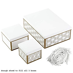 Hallmark Nested Gift Boxes with Lids and Fill (Set of 3, White and Gold, Assorted Sizes) for Valentine's Day, Weddings, Bridal Showers and More