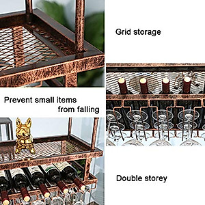 Wine Racks Cafe Hanging with Glass Holder and Shelf, Black Adjustable Metal Ceiling Bar Wine Glass Rack, 2-Layer Industrial Iron Bottle Holder Wine Shelf