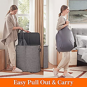 Lifewit 136L Double Laundry Hamper, Bundle with 105L Double Laundry Hamper with Lid and Removable Laundry Bags, Grey