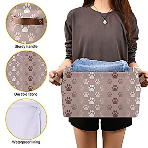 ALAZA Rose Gold Dog Paw Print Large Storage Basket with Handles Foldable Decorative 1 Pack Storage Bin Box for Organizing Living Room Shelves Office Closet Clothes