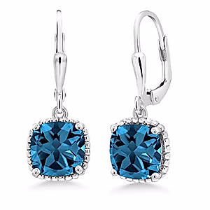 Gem Stone King 925 Sterling Silver 8MM Cushion Gemstone Birthstone Leverback Drop Dangle Earrings for Women
