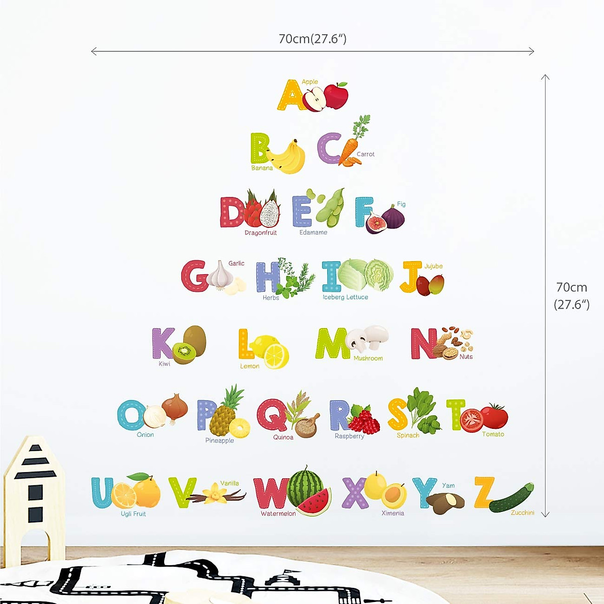 DECOWALL DS-8031 Fruit and Vegetable Alphabet Kids Wall Stickers Wall Decals Peel and Stick Removable Wall Stickers for Kids Nursery Bedroom Living Room (Small) décor