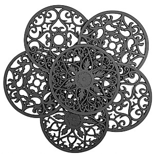 Hotsyang Silicone Trivets, Silicone Trivets for Hot Dishes Modern, Trivets for Hot Pots and Pans, Silicone Hot Pads for Kitchen, Silicone Trivets Round 6 Pack Black, Multi-Use Intricately Carved Mats