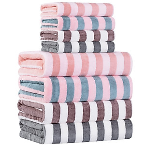 OLESTER Microfiber Bath Towel Set 4 Bath Towels 4 Hand Towels 4 Colors for Shower Pool Beach Bathroom Super Absorbent Soft Quick Dry Lightweight